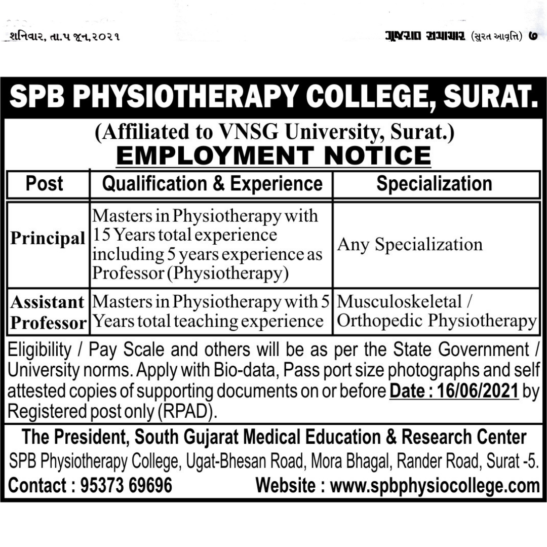 Vacancy - SPB Physiotherapy College